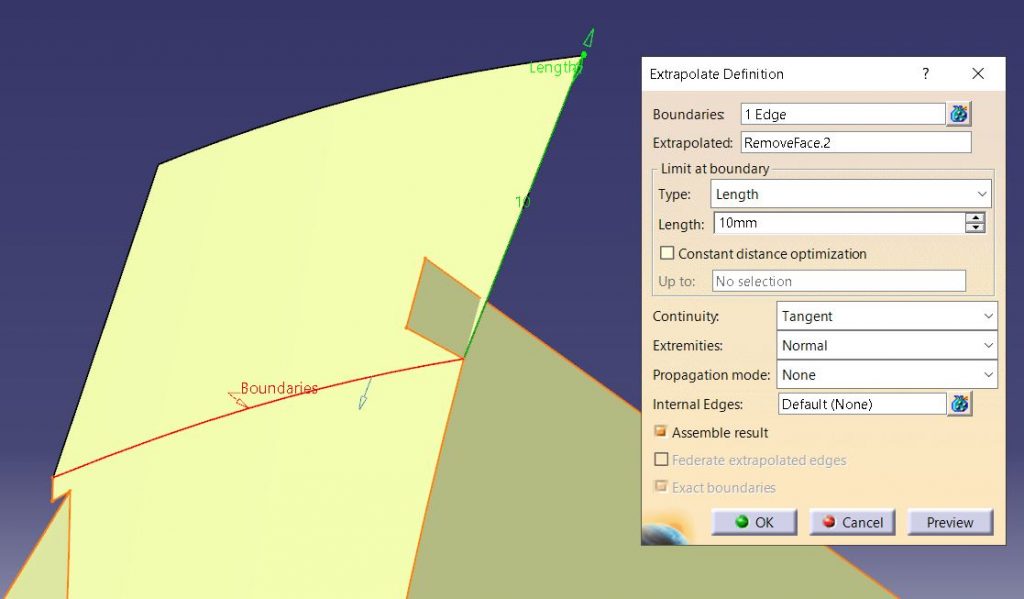 CATIA SURFACES DESIGN : Simplify surfaces boundary using Extrapolate ...