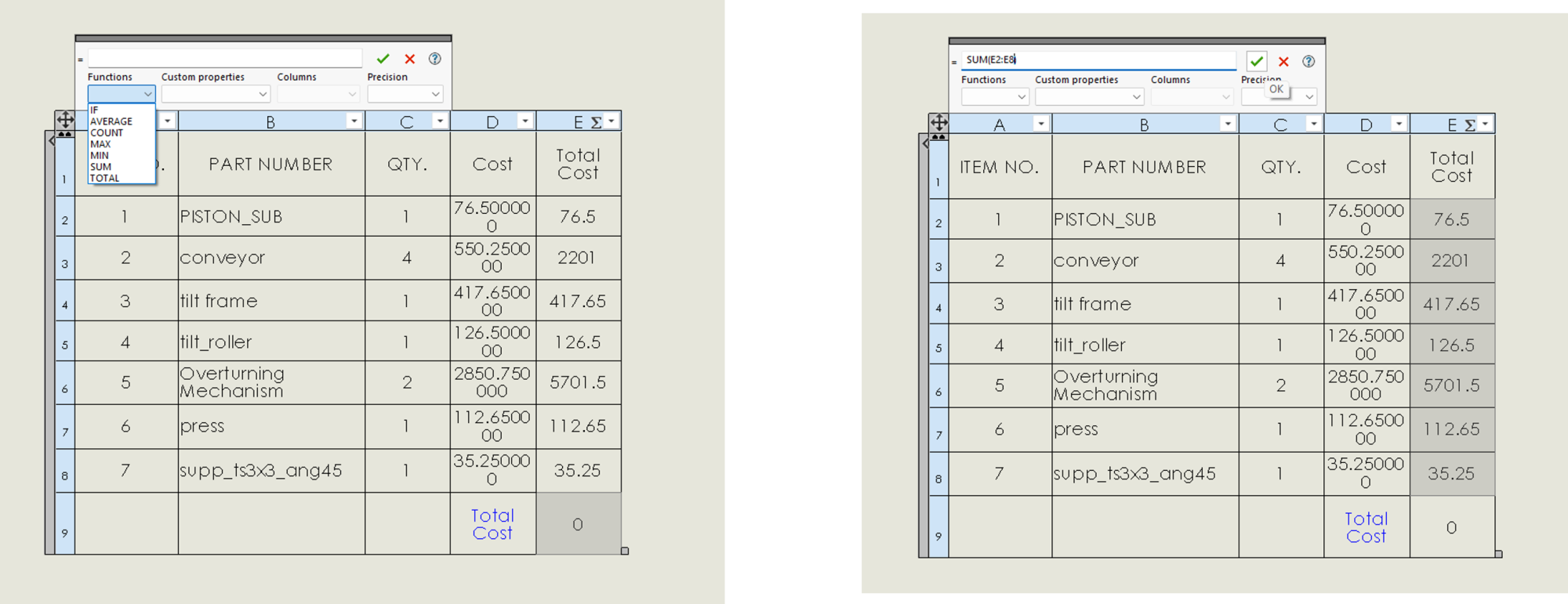 Equations in SOLIDWORKS Bill of Material (BOM) - IME Wiki