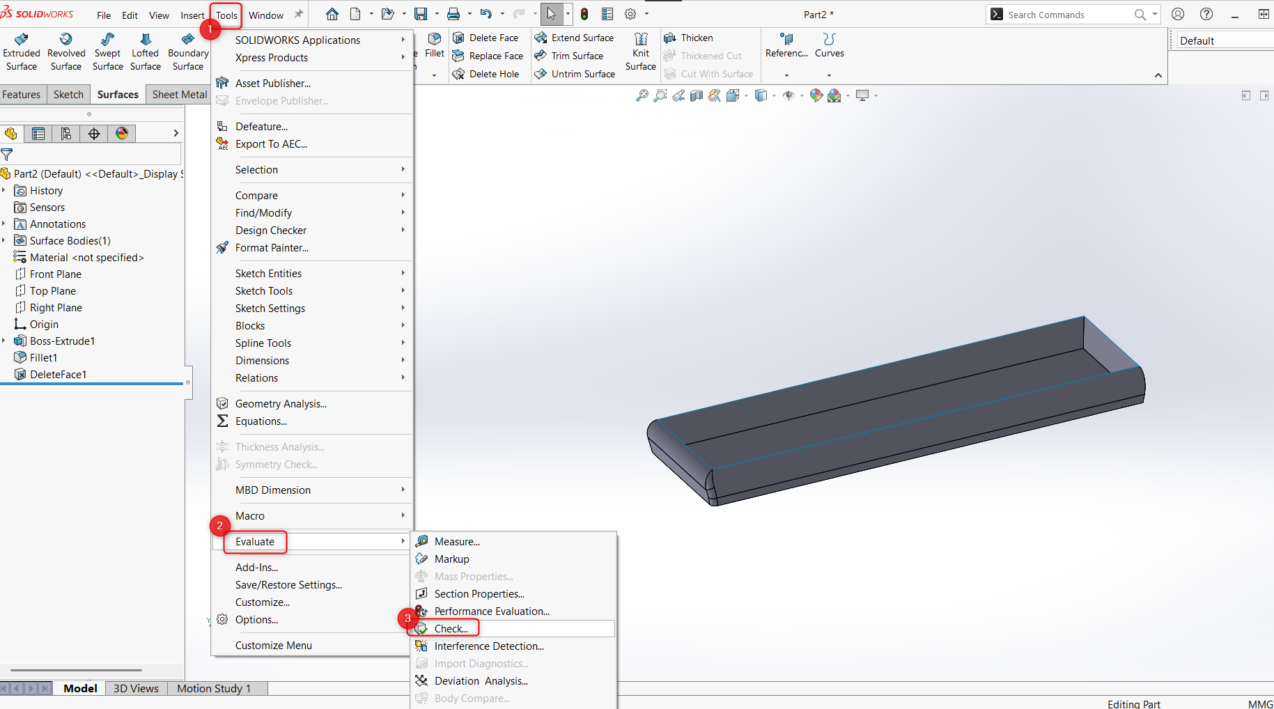 How to Evaluate Model Issues Using the Check Tool in SolidWorks - IME Wiki
